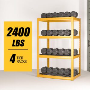 TRISENSE 40" W Garage Shelving Heavy Duty Storage Shelves Load 2400LBS Heavy Duty Shelving Adjustable 4 Tier Wire Metal Shelves for Storage Rack Pantry Shelf Industrial Shelving, Yellow