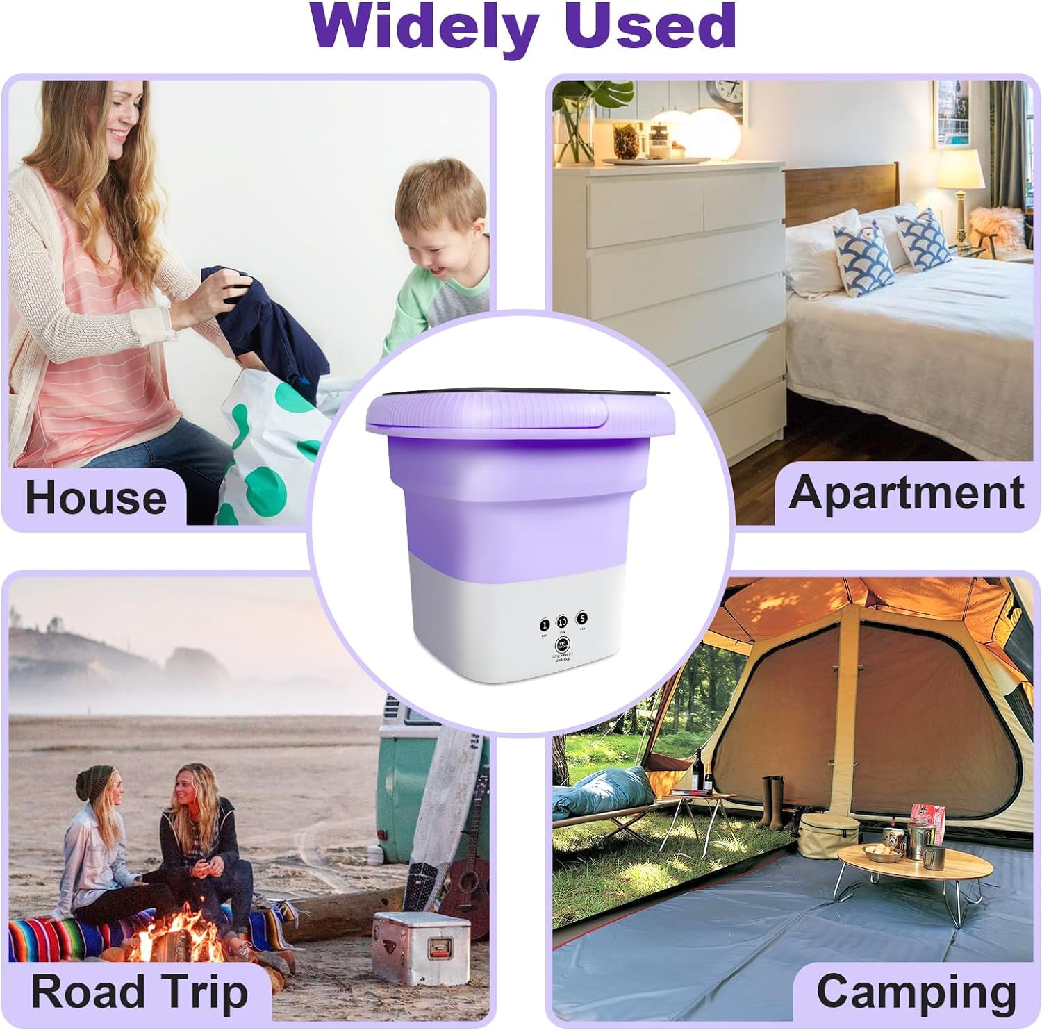 HULKNPEW 6.5L Folding Washing Machine,Portable Washing Machine,Small Washer with 3 Modes Deep Cleaning & Spin-dry,Easy to Carry,Suitable for Apartments, Dormitories, Camping, RV, Travel,Hotels-Purple