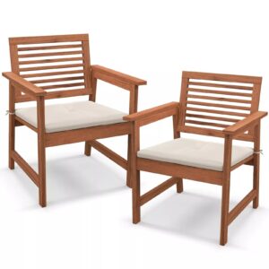 vcjta solid wood outdoor dining chairs set with 2 comfortable cushions - patio seating furniture