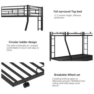 Merax Triple Bunk Beds, Twin Over Full Bunk Bed with Trundle,Sturdy Steel Bunk Beds Frame for 3 Kids/Teens with Two Side Ladders and Safety Guard Rail,Black Color