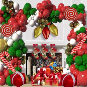 152 Pec Christmas Balloons Christmas Balloon Arch Kit ， Christmas Garldand Xmas Green Red Golden White Candy Balloons Gift Box For Christmas Party Decoratives Backdrop