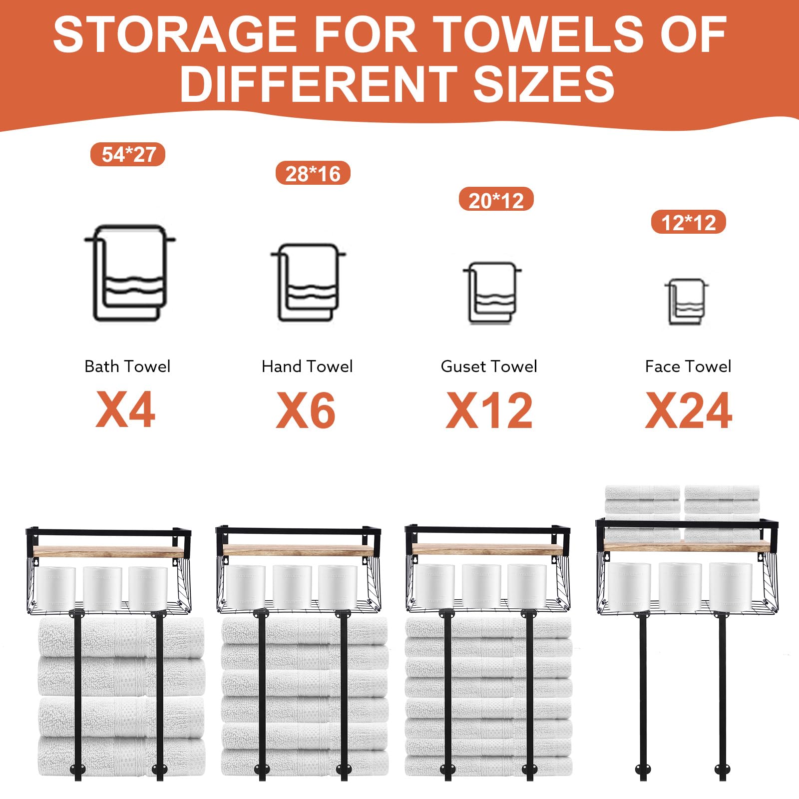 Dntorx Towel Racks for Bathroom, Wall Towel Holder with Storage Basket Bathroom Towel Rack Wall Mounted Holder Bath Towel Storage Towel Shelves Organizer for Bathroom, Rv