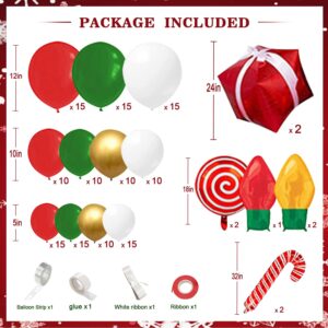 152 Pec Christmas Balloons Christmas Balloon Arch Kit ， Christmas Garldand Xmas Green Red Golden White Candy Balloons Gift Box For Christmas Party Decoratives Backdrop