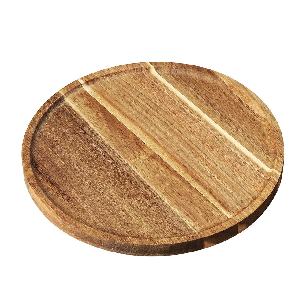 9.84" Wood Bathroom Vanity Tray Round Jewelry Storage, Rustic Farmhouse Coffee Table Decor, Circle Wooden Serving Tray, Walnut.