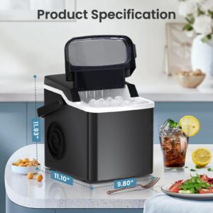 LHRIVER Countertop Ice Maker, Portable Ice Machine with 2 Size of Bullet Ice, 9 Ice Cubes Ready in 7 Mins, Auto-Cleaning Ice Makers with Ice Scoop and Ice Basket, Ideal for Family/Party/Camping, Black