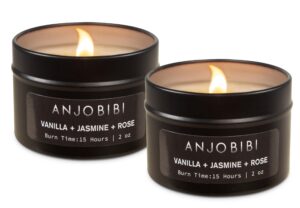 vanilla & jasmine & rose scented candle gifts for women （2 pack） - 2 oz - 15 hour burn time long lasting candle，all natural, soy candles, soothe