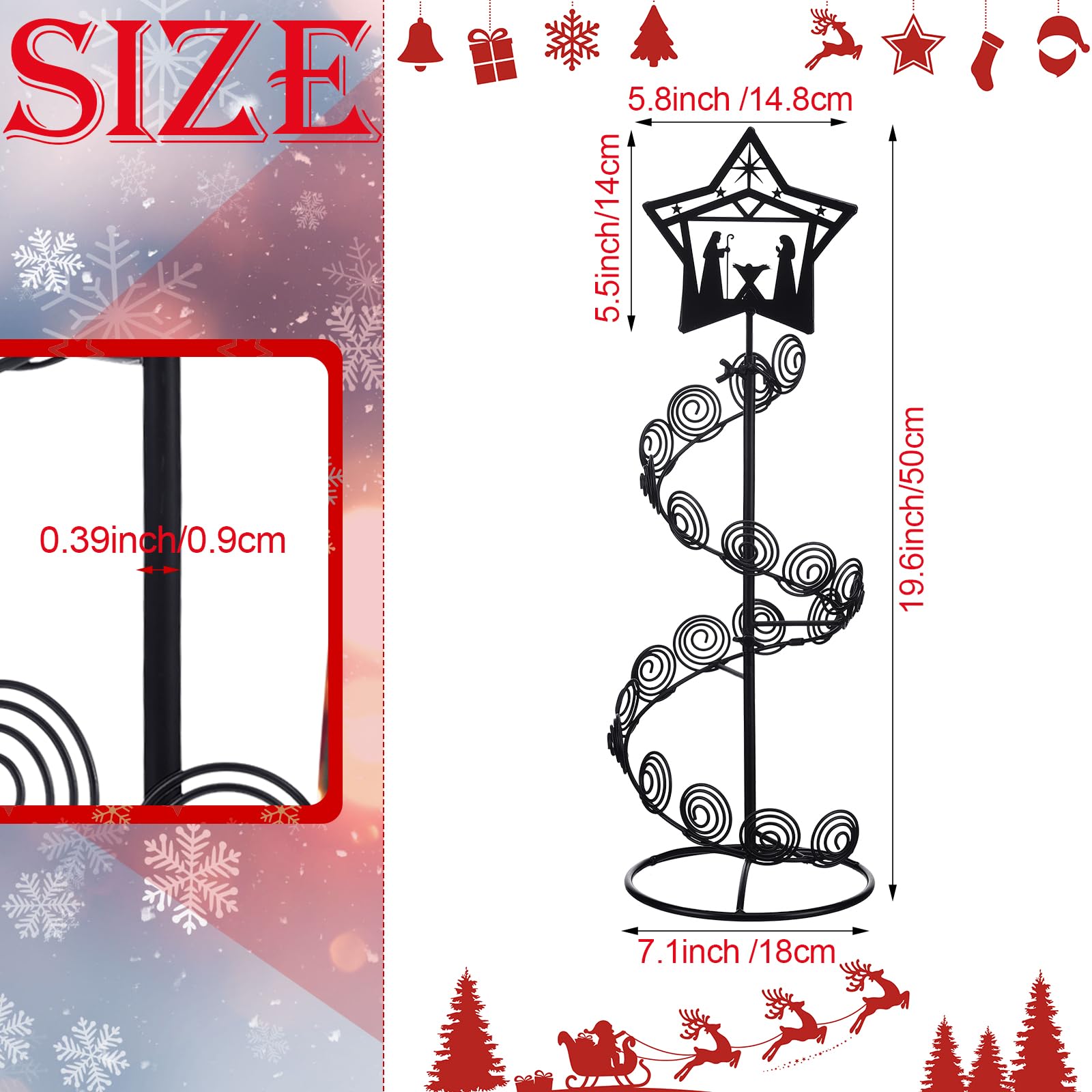 Cinnvoice 19.6" H Christmas Tree Card Holder Tabletop Display Nativity Decorative Black Metal Spiral Tree Gift Card Photo Holder Xmas Picture Holder Stand for Christmas Party Table Decor