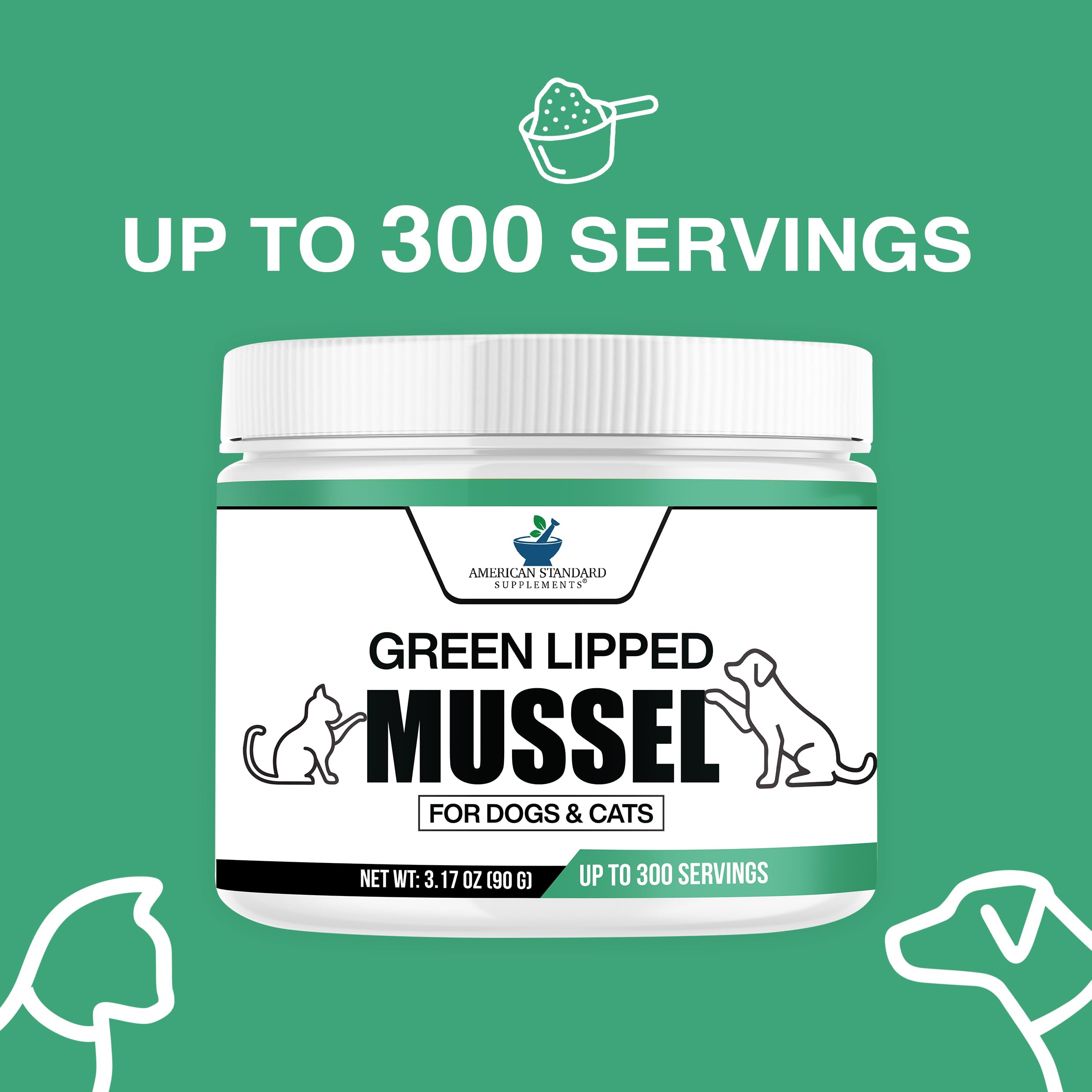 American Standard Supplements Green Lipped Mussel Powder for Dogs & Cats - Joint & Mobility Support - 3.17 oz (90g)