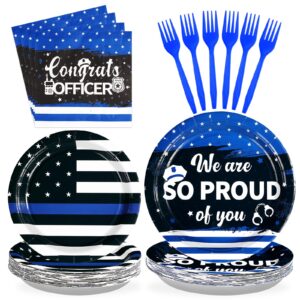 96pcs police party supplies 350 gsm we are so proud of you police theme plates and napkins congrats officer party decorations for police retirement academy graduation cops promotion party,serves 24