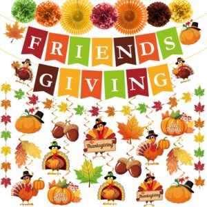 friendsgiving party decorations, pre-assembled friendsgiving decorations, colorful happy friendsgiving banner, thanksgiving decorations indoor, friendsgiving banner