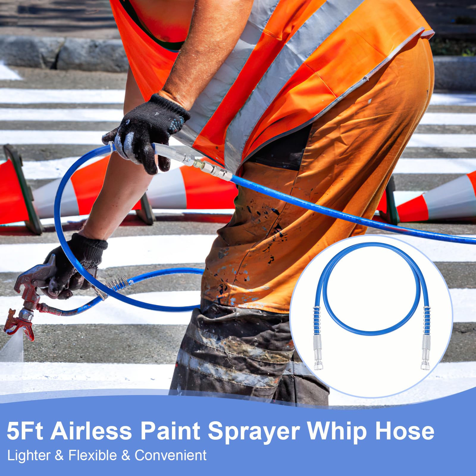 Gyfent 50Ft x 1/4" Airless Paint Sprayer Hose, 8500PSI High Pressure Airless Paint Spray Hose with 5Ft Whip Hose & 1/4" Hose Connector & Sprayer Swivel Joint for Airless Spraying Machine