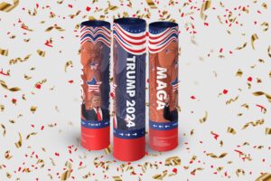 donald trump confetti cannon, 3-pack, metallic gold and red, maga party popper shooter for 2024 victory celebration, patriotic events usa decoration, boom 20+ ft range