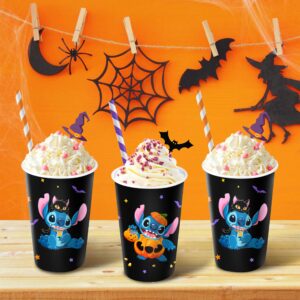 Halloween Disposable Cups for Kids Adult 30 PCS, Halloween Cartoon Pumpkin Paper Cups for Hot Cold Drinks, Pumpkin Bat Holiday Cups Spooky Halloween Party Supplies 12 OZ Black Blue Cartoon