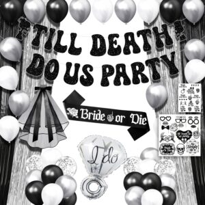 till death do us party bachelorette, 65 pcs til death do us party bachelorette party decorations, halloween bachelorette party bride or die bachelorette party decorations, til death wedding decor