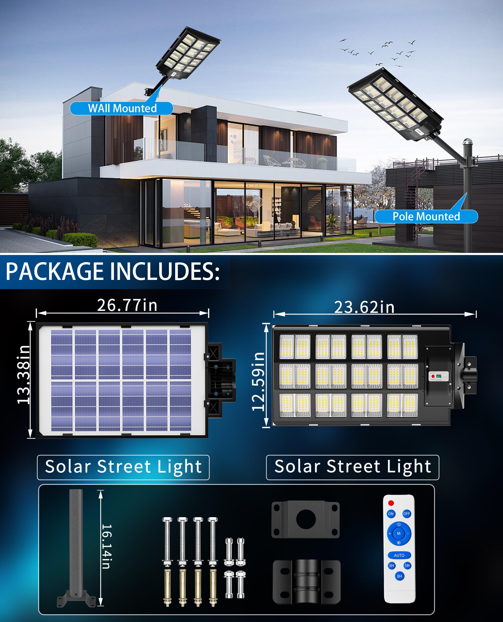 JAYNLT 6000W Solar Street Lights Outdoor,6500K 600000LM Highest Lumen Solar Parking Lot Lights,Waterproof Duks to Dawn Solar Flood Security Lights Motion Sensor for Yards, Driveways