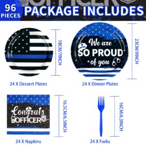 96Pcs Police Party Supplies 350 GSM We Are So Proud Of You Police Theme Plates and Napkins Congrats Officer Party Decorations for Police Retirement Academy Graduation Cops Promotion Party,Serves 24