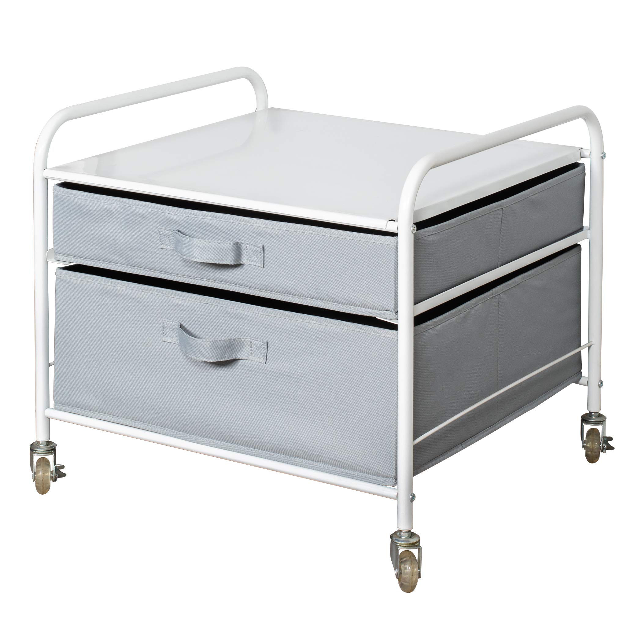 DormCo Mini-Fridge Stand on Wheels - Supreme Organization - White Metal Frame with Gray Drawers