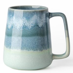 taotaojarvie ceramic coffee mugs, 24 oz, extra large mugs, big tea and coffee cups, large handle, pottery mugs, transmutation glaze，wide bottom coffee mug, microwave and diahwasher safe. (light green)