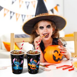 Halloween Disposable Cups for Kids Adult 30 PCS, Halloween Cartoon Pumpkin Paper Cups for Hot Cold Drinks, Pumpkin Bat Holiday Cups Spooky Halloween Party Supplies 12 OZ Black Blue Cartoon