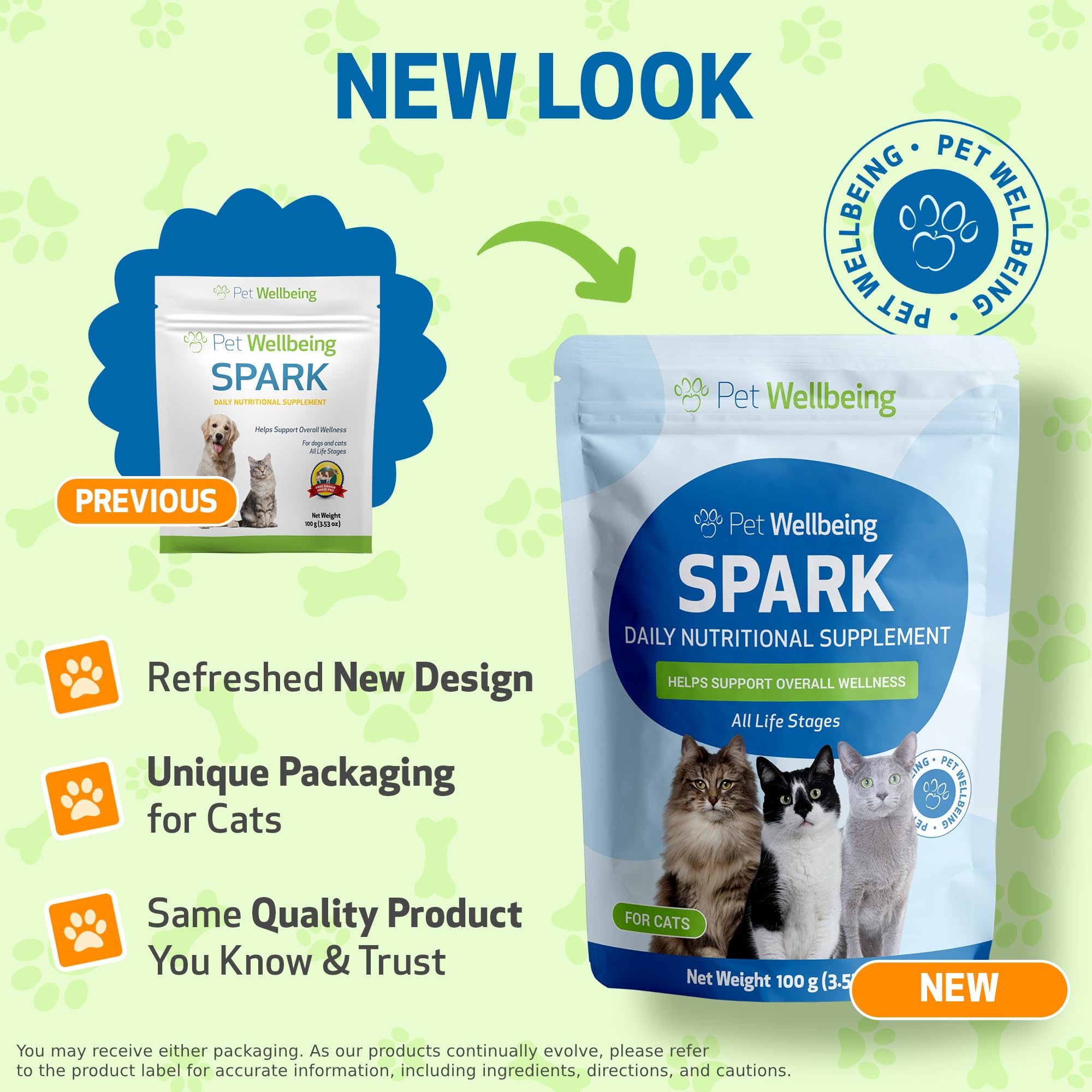 Pet Wellbeing Spark Daily Nutritional Greens Superfood for Cats - Probiotics, Prebiotics, Digestive Enzymes, Amino Acids, Antioxidants, Vitamin D, Spirulina - Veterinarian-Formulated 3.53 oz (100 g)