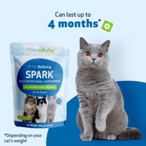 Pet Wellbeing Spark Daily Nutritional Greens Superfood for Cats - Probiotics, Prebiotics, Digestive Enzymes, Amino Acids, Antioxidants, Vitamin D, Spirulina - Veterinarian-Formulated 3.53 oz (100 g)