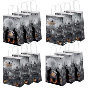 mehofond happy halloween treat bags, halloween paper bags with handle trick or treat bags with pumpkin spooky witch bats cemetery party favor for halloween party decorations 24pcs