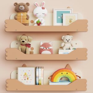 tomvista nursery floating shelves, 16.5 inches cute decorative shelf for bedroom, kids' room, wall mounted wood bookshelf organizer for wall storage, white/sandy beige, set of 3