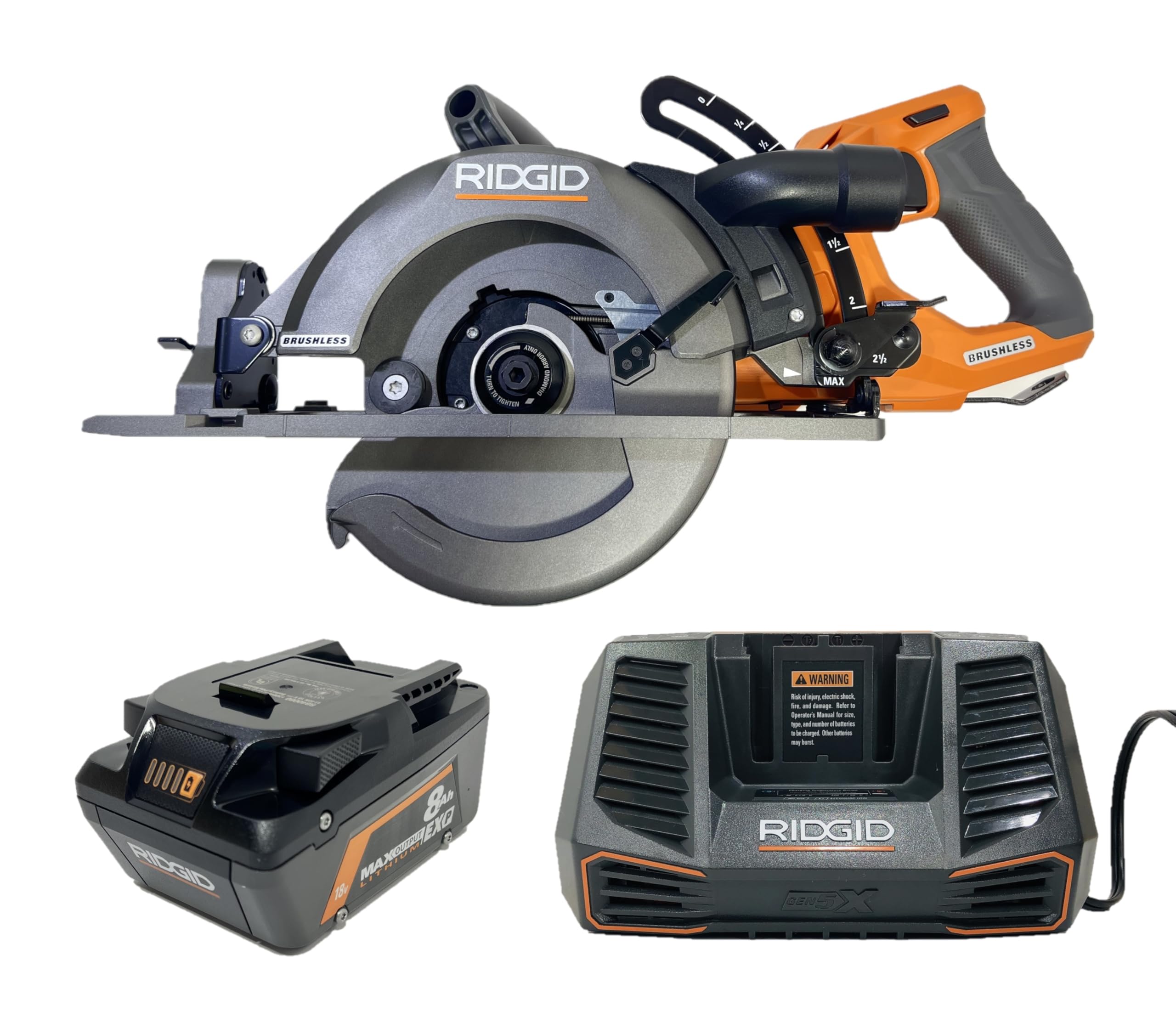 RIDGID 18V Brushless Cordless 7-1/4 in. Rear Handle Circular Saw Kit with MAX Output Battery and 18V Charger (Bulk Packaged), R8658