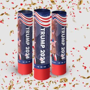 Donald Trump Confetti Cannon, 3-Pack, Metallic Gold and Red, MAGA Party Popper Shooter for 2024 Victory Celebration, Patriotic Events USA Decoration, BOOM 20+ ft Range