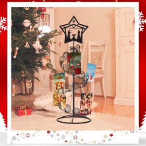 Cinnvoice 19.6" H Christmas Tree Card Holder Tabletop Display Nativity Decorative Black Metal Spiral Tree Gift Card Photo Holder Xmas Picture Holder Stand for Christmas Party Table Decor