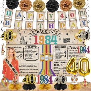 40th birthday decorations for women, yatufom 21pcs back in 1984 birthday party supplies, happy 40th birthday banner forty birthday decorations