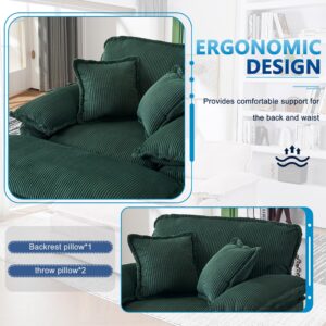 DERCASS Corduroy Single Sofa with 2 Toss Pillows and Ottoman,56.3 Inch Comfy Sofa- Deep Seat Couch for Living Room (Green)