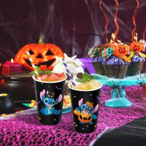 Halloween Disposable Cups for Kids Adult 30 PCS, Halloween Cartoon Pumpkin Paper Cups for Hot Cold Drinks, Pumpkin Bat Holiday Cups Spooky Halloween Party Supplies 12 OZ Black Blue Cartoon