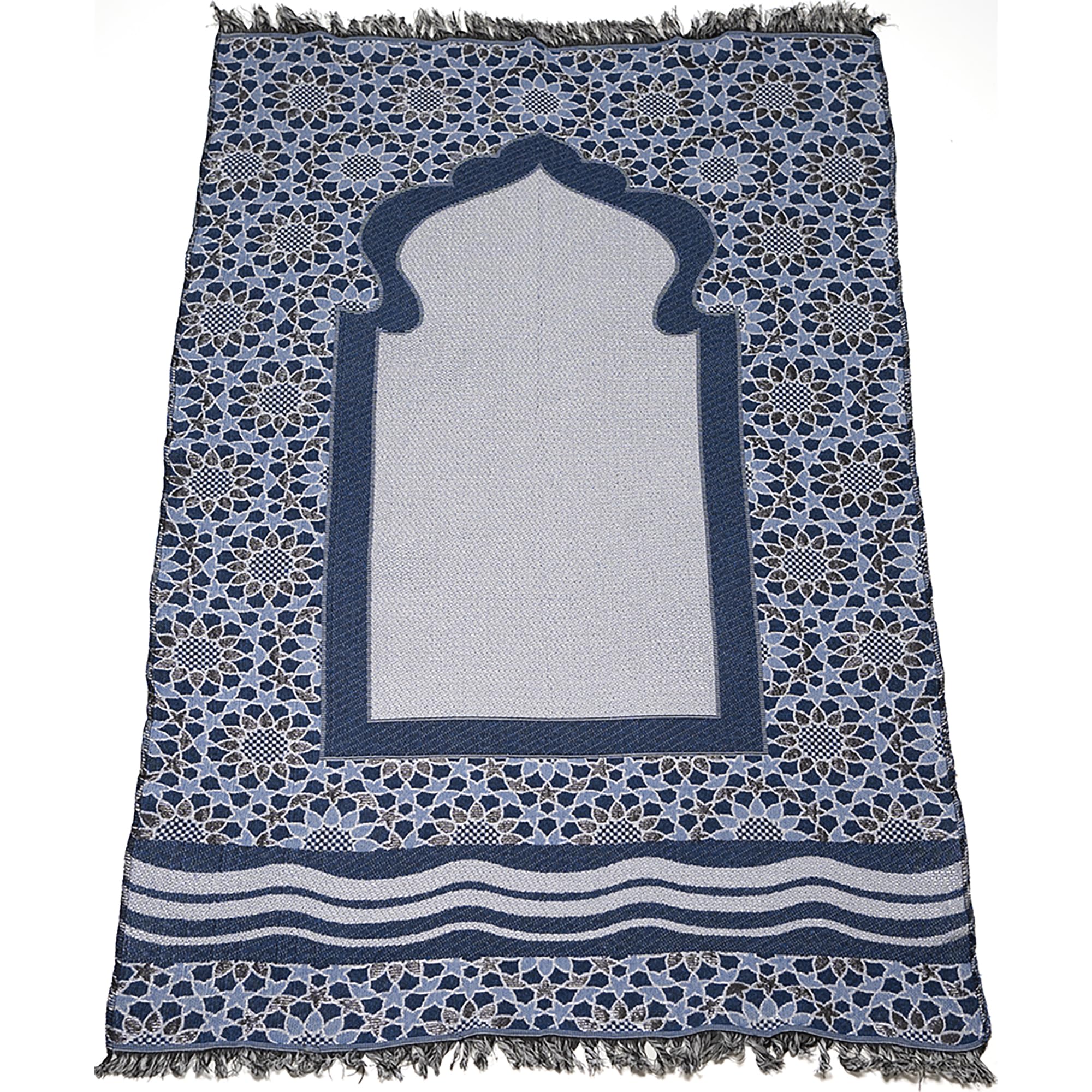 Modefa Turkish Islamic Prayer Mat Janamaz Sajjadah | Thin Woven Cotton Praying Rug | Traditional Muslim Sejada for Men Women Pocket Travel Mat - Stargazer (Blue)