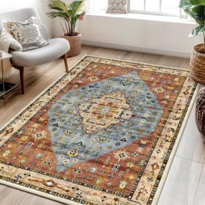 witshock boho area rug machine washable rugs for living room bedroom kitchen, 5x7 area rugs kitchen rugs non slip washable stain low pile resistant floor carpet, indoor outdoor rugs for entryway, red