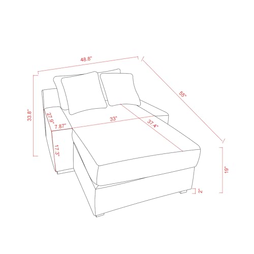 Verfur Comfy Deep Seat Oversized Chaise Lounge Indoor for Living Room, Solid Wood Sleeper Reclining Sofa Chair Modular Couch Bed with Thickened Cushions and Armrests for Bedroom