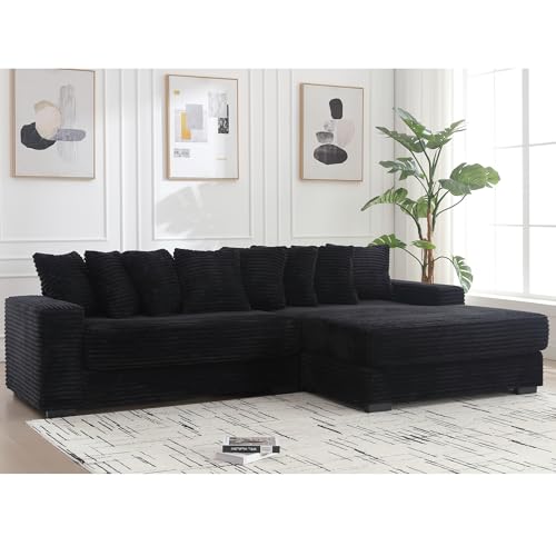 Eafurn Right Facing Oversized Two-Piece Sleeper Sectional Sofa Corner Couch with Extra Wide Chaise Lounge,Comfy Corduroy Upholstered Modular Sofa&Couches for Living Room Apartment