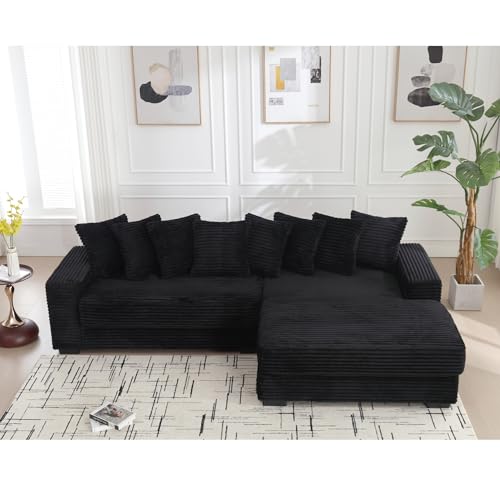 Eafurn Right Facing Oversized Two-Piece Sleeper Sectional Sofa Corner Couch with Extra Wide Chaise Lounge,Comfy Corduroy Upholstered Modular Sofa&Couches for Living Room Apartment