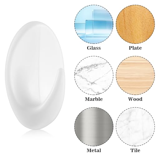 Sibba 30Pcs Clear Adhesive Wall Hooks for Hanging, Transparent Reusable Heavy Duty Hooks Acrylic Sticky Hangers with Non Marking Sticker for Kitchen Bathroom Bedroom Office(White)