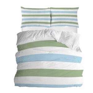 alageo sage green blue duvet cover sets stripe bedding sets 3 pcs soft comforter covet set including 1 quilt cover 2 pillow cases, queen size comforter cover set with zipper closure