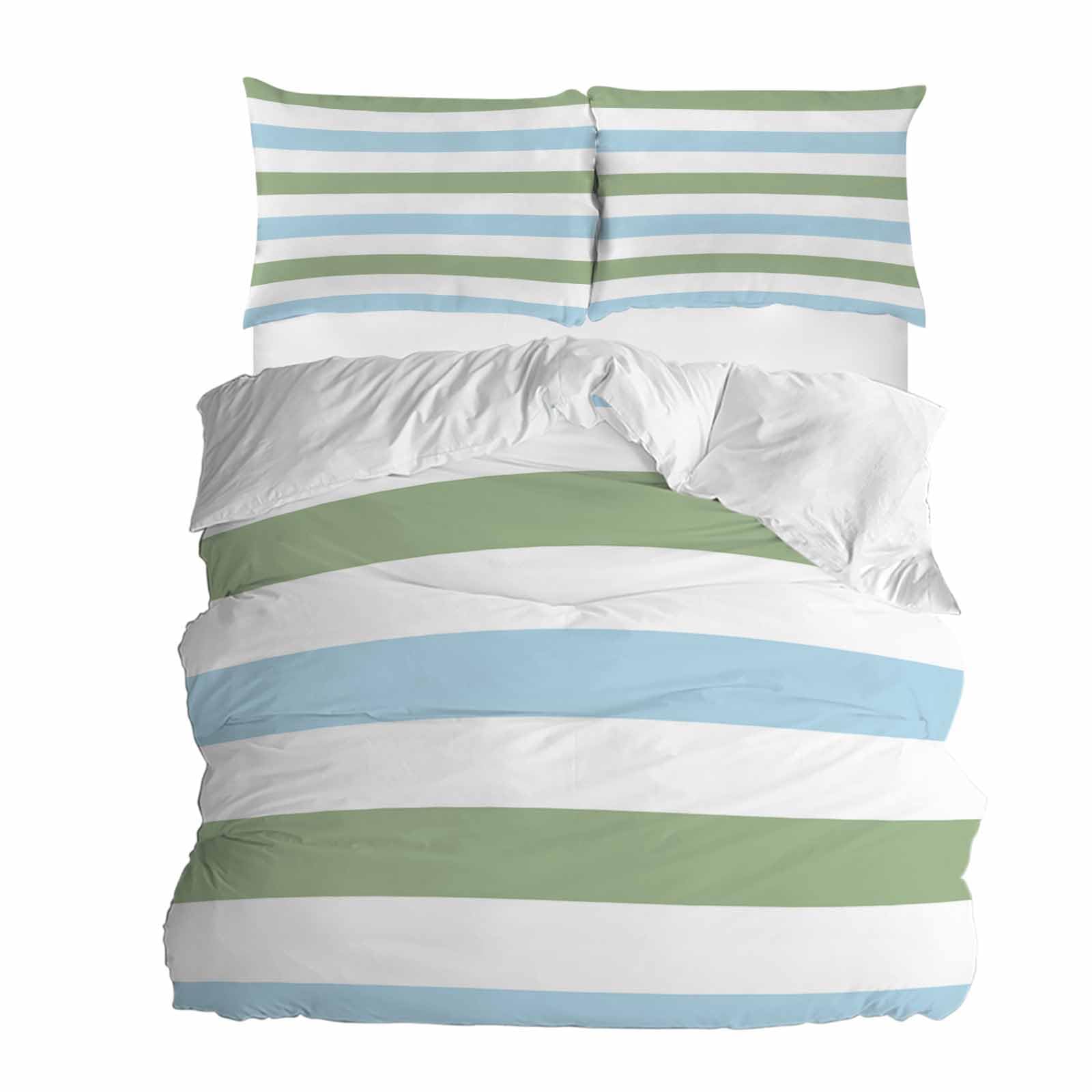 ALAGEO Sage Green Blue Duvet Cover Sets Stripe Bedding Sets 3 Pcs Soft Comforter Covet Set Including 1 Quilt Cover 2 Pillow Cases, Queen Size Comforter Cover Set with Zipper Closure