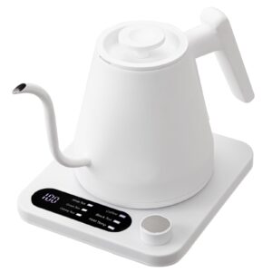 gooseneck electric kettle, custom temperature control,1200 w fast boil & 2h auto keep warm, real-time temp display, precise pouring, pour over coffee kettle & tea kettle, stainlee steel (white)