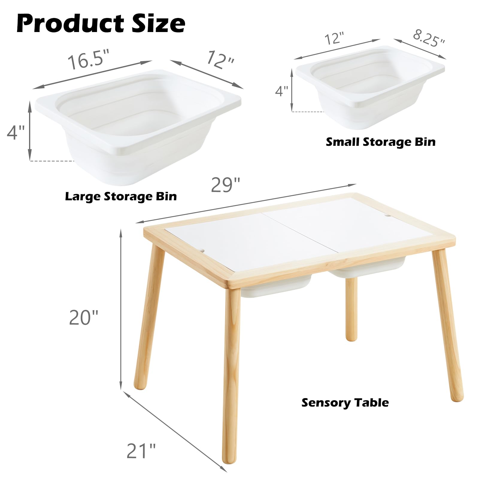 Sensory Table for Toddlers, Indoor Table with Storage Bins, Kids Play Activity Table, for Boys Girls Gift, 29''L x 20''W x 21''H, (White Bins)