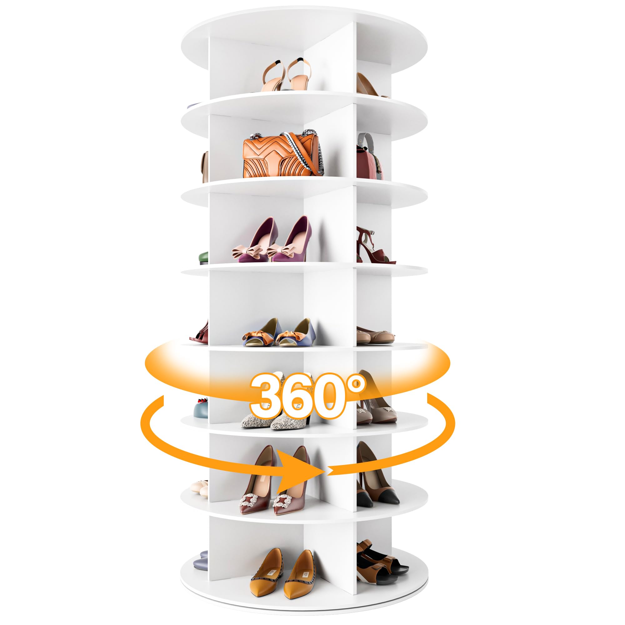 MAGIC UNION Rotating Shoe Rack Tower 7 Tier Organizer, Vertical Spinning Shoe Display Lazy Susan, Revolving 360 White Shoe Rack Storage Round Carousel, Rotate Shoes Closet Organization