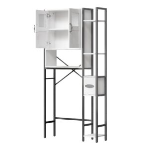 Over The Toilet Storage with Cabinet, Bathroom Storage Organizer above Toilet with Heavy-duty Metal Frame & Adjustable Shelf, Freestanding Space-Saving Storage Rack for Laundry Room,Bathroom (White)