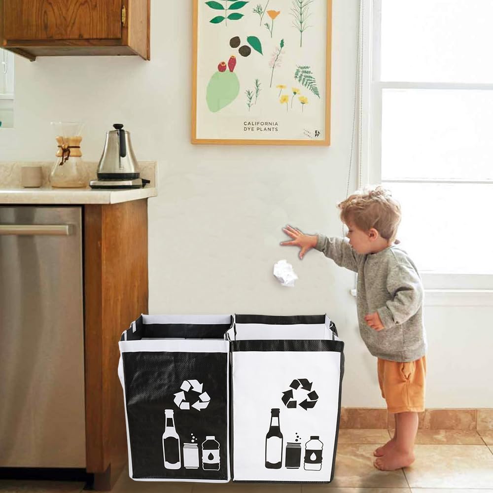 BeBesta Recycle Waste Bin Bags for Kitchen Ultra-Large Capacity ， Home Trash Sorting Bins Organizer Baskets，Waterproof Baskets Compartment Container-(Big New Black 2pcs)