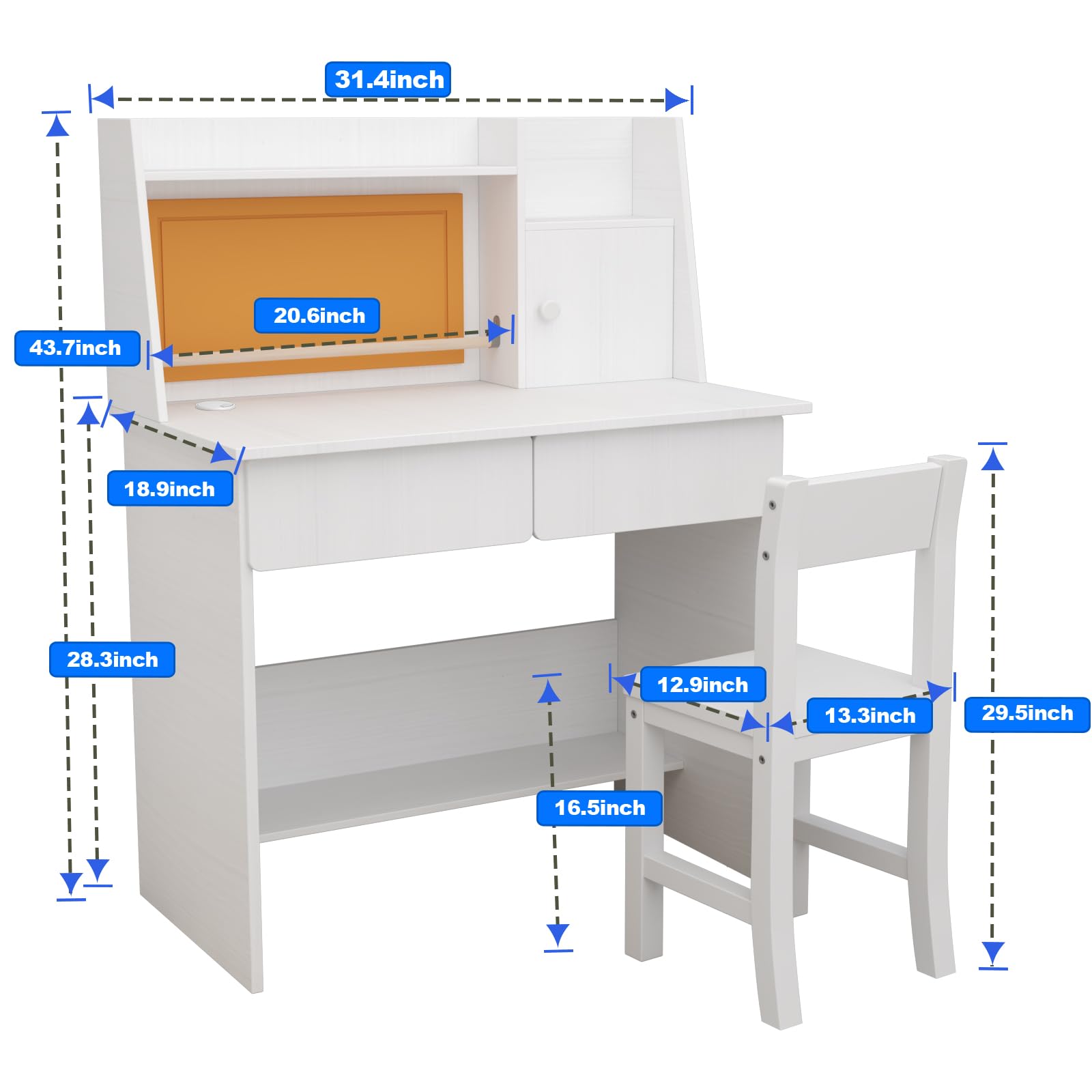 SFDOU Childrens Drawing Desk with Wooden Tabletop Paper Roll Dispenser, White Kids Desk and Chair Set for 5-12 Year Old, Kids Study Table with Drawers and Storage Shelf-Kps1zi