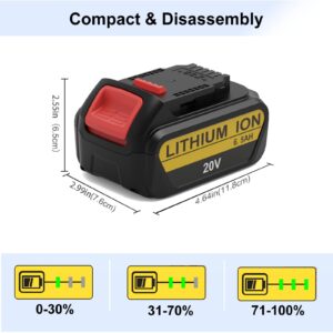 2 Pack 6.5Ah Lithium-ion Replacement Batteries Compatible with DeWalt 20V MAX Battery DCB204 DCB203 DCB200-2 DCB201 DCB180 DCD985B DCD/DCF/DCG Series Cordless Power Tools