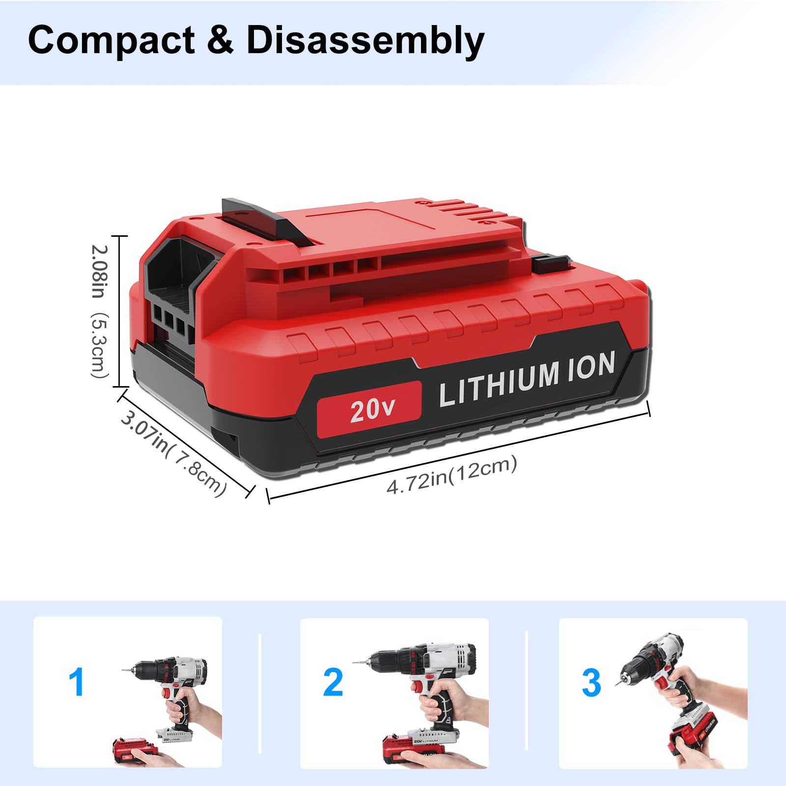 2 Pack 3.0Ah 20V Lithium-ion Replacement Batteries Compatible with Porter Cable 20V Battery PCC681L PCC682L PCC660 PCC641 PCC683L PCC685L PCC601 PCC670