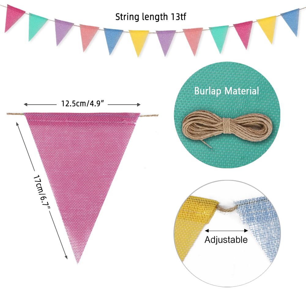 36 Flags Imitated Burlap Pennant Banner Flags, Pastel Fabric Triangle Rainbow Flag for Birthday Classroom Christmas Valentines Baby Shower Graduation Rustic Boho Spring Holidays Party Decorations